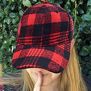 Womens Buffalo-Check Ball-Cap Red-Black-Plaid Baseball-Hat (Red/Balck Plaid, Medium)