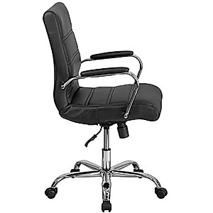 Flash Furniture Whitney Mid-Back Desk Chair - Black LeatherSoft Executive Swivel Office Chair with Chrome Frame - Swivel Arm Chair