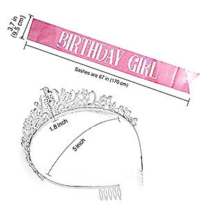 Birthday Girl Sash & Rhinestone Tiara Kit, Didder Pink Birthday Sash and Tiara for Women Set, Birthday Crown for Girls Birthday Crowns for Women Cake Toppers Hair Accessories for Birth Party