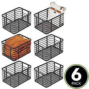 mDesign Metal Steel Wire Storage Basket Bin w/Built-in Handle, Open Top Industrial Design for Closet, Shelf Organization; Organize Clothes, Accessories, Carson Collection - 6 Pack - Matte Black