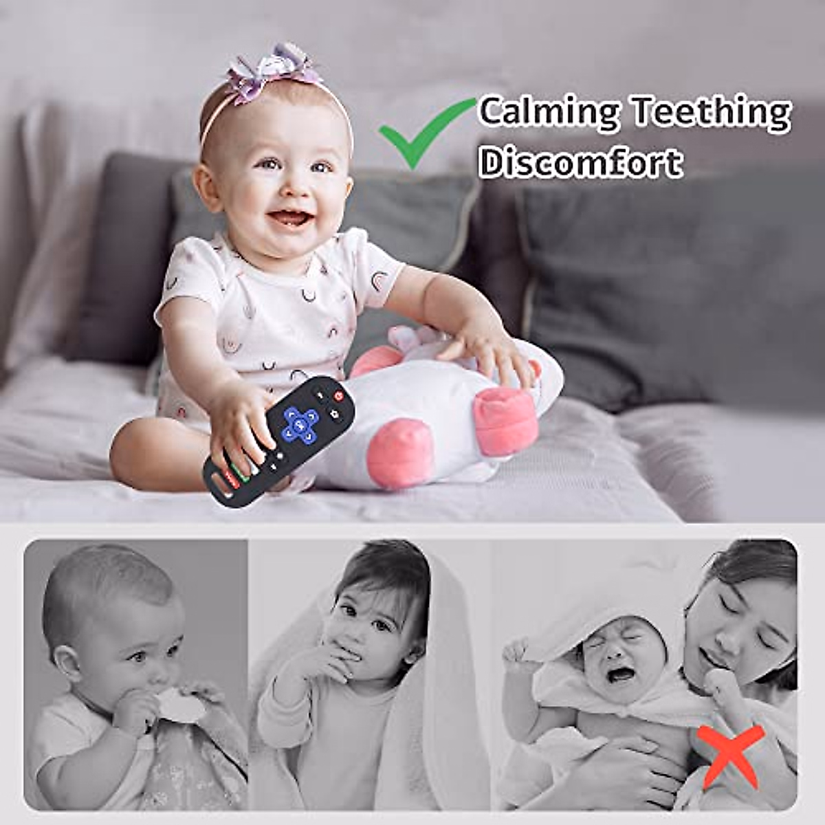 Rayshie Silicone Baby Teether Toy, Baby Chew Toys, BPA Free for Sucking Needs, for Infants 3+ Months, for Soothing Sore Gums, Remote Control Shape Teethers for Babies Chew Toys（Black）