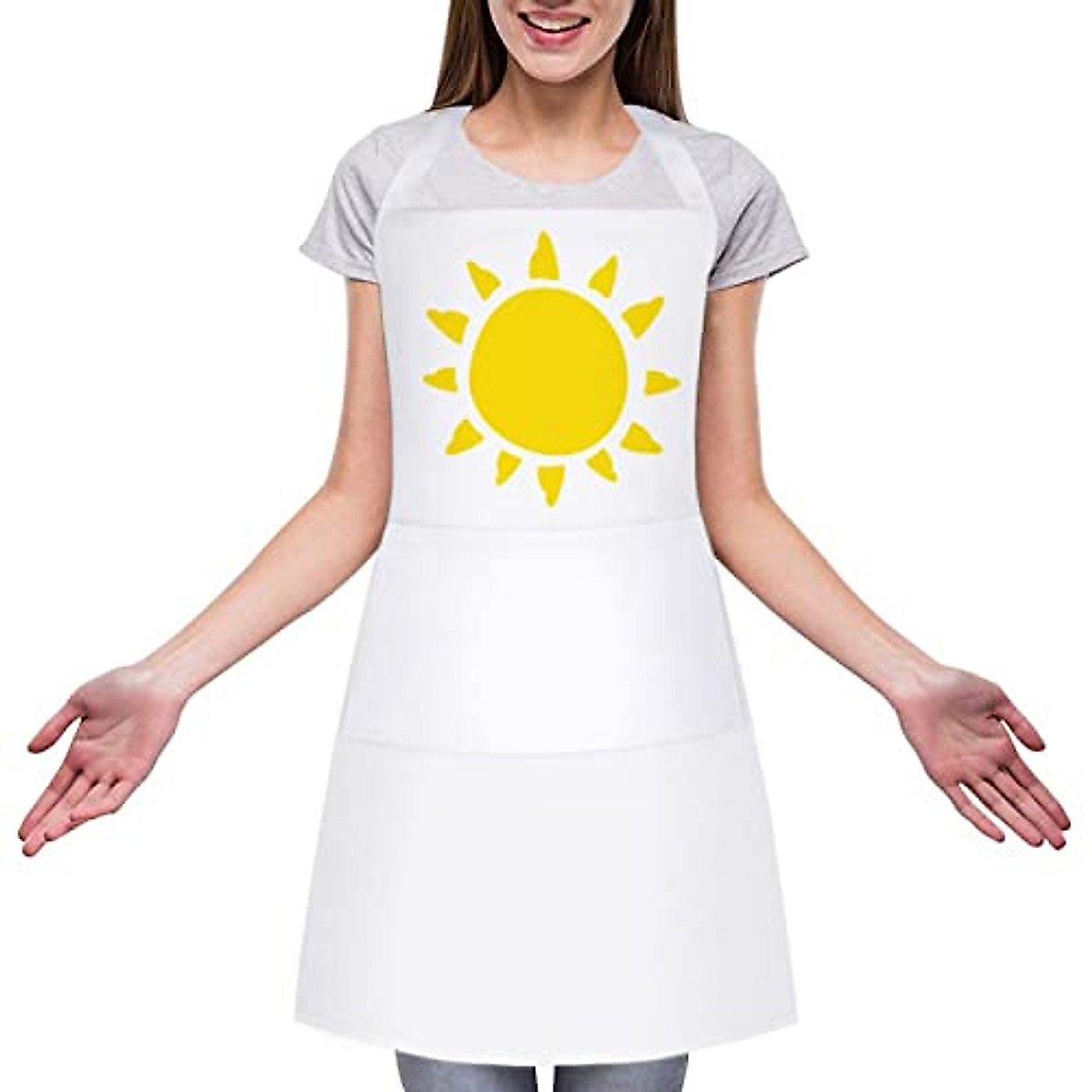 Adjustable Bib Apron with 2 Pockets Garden Sun Chef Kitchen Cooking Aprons for Women Men Restaurant BBQ Painting