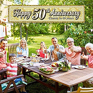 Happy 50th Anniversary Banner Cheers to 50 Years Party Decorations Anniversary Sign Banner for 50th Anniversary Birthday Party Wedding Anniversary Big Event Party Supplies