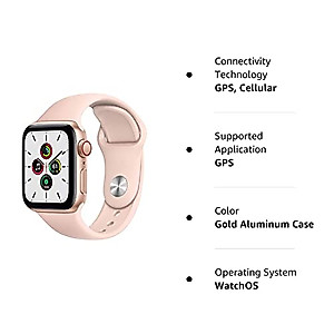 Apple Watch SE (GPS + Cellular, 40mm) - Gold Aluminum Case with Pink Sand Sport Band (Renewed)