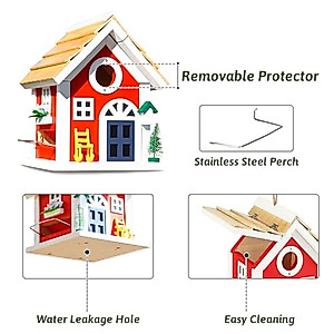 2IN1 Red Bluebird House and Birdfeeder for Outside - Stainless Perch with Removable Protector - Finch, Sparrows Bird House for Pole On Post,Outdoor Bird Houses,Birdhouse for Garden Viewing