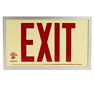 Jessup Glo Brite 7210-SAF-B P50 Non Electrical, Glow-in-The-Dark (Photoluminescent) Screen-Printed Eco Exit Sign, Single-Sided with Aluminum Frame and Bracket, 7.5" by 13", Red
