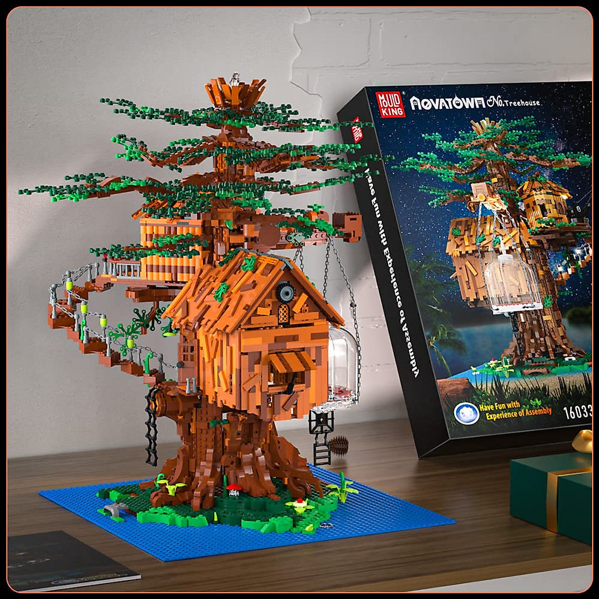 Mould King Tree House Building Toys with LED Lights, 16033 with 2 Cabins Sets Building Blocks, Hunter Treehouse Building Blocks, Treehouse Building Kits for Adults and Kids 14+(3958 Pieces)