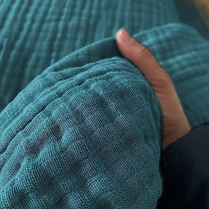 Muslin Throw Blanket, 4-Layer Soft & Breathable Gauze Summer Throw Blanket for Bed, Couch, 50"X60" Lightweight Teal Throw Blanket with Tassels, All Season