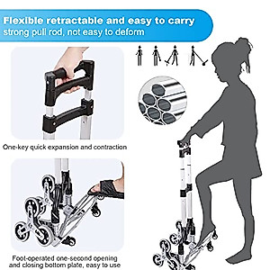 Stair Climber Cart Hand Truck with Wheels, Shopping Folding Grocery Cart, Aluminum Alloy Folding Hand Truck Trolley for Luggage Package Delivery