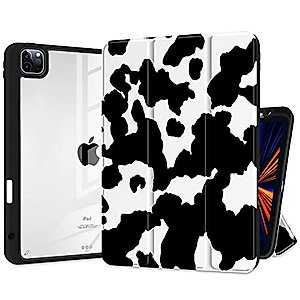 MEEgoodo Case for iPad Pro 12.9 Case M2 6th/5th/4th/3rd Generation 2022 2021 2020 2018, Tablet Cases with Clear Transparent Acrylic Back Shell, Black & White Piebald