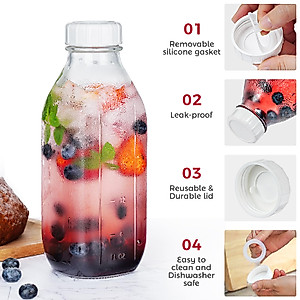 Dwbligt 32 oz Empty Glass Milk Bottles with Silicone Dispenser Cap, Glass Water Bottles with Leak Proof Lid and Scale Mark, Reusable Glass Jars for Juice, Milk, Iced Tea, Set of 3