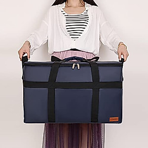 FORCOOK Insulated Food Delivery Bags XXL Commercial Grocery Bags Hot Bags for Delivery Waterproof - Premium Food Warmer Bag for Uber Eats and Doordash with Hard Bottom Blue