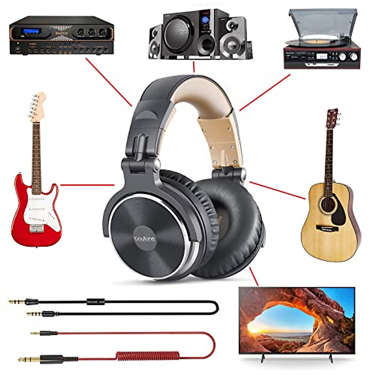 Boytone BT-10BR Wired Over Ear Headphones Hi-Res Studio Monitor & Mixing DJ Stereo Headsets with 50mm Drivers and 1/4 to 3.5mm Audio Jack, Foldable for Computer Recording Phone Guitar Laptop