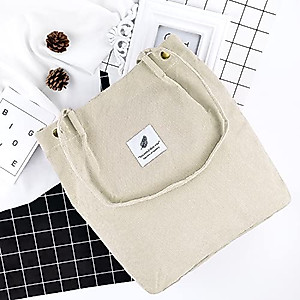 Ayieyill Corduroy Tote Bag for Women Canvas Shoulder Cord Purse with Inner Pocket（Beige）