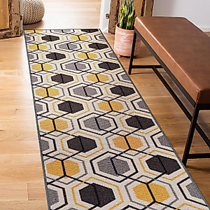 Rugshop Contemporary Geometric Stripe Carpet for Living Room,Bedroom,Home Office,Kitchen Non-Slip Runner Rug (Non-Skid) 2' X 7' (22" X 84") Yellow