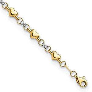 Diamond2Deal 14K Two-tone Gold Diamond-Cut Heart 7.5in Bracelet Women