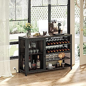 WASAGUN Liquor Cabinet Bar for Home, Wine Bar Cabinet with RGB LED Lights Outlet, Bar Table Home Mini Bar Coffee Bar