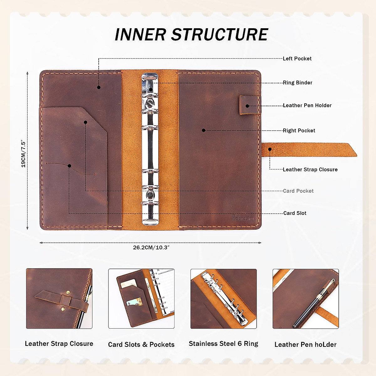 Leather Binder Budget with Cash Envelopes, Handmade Leather A6 Binder for Money Saving Planner, Cash Envelopes for Budgeting, Money Organizer for Cash - Brown