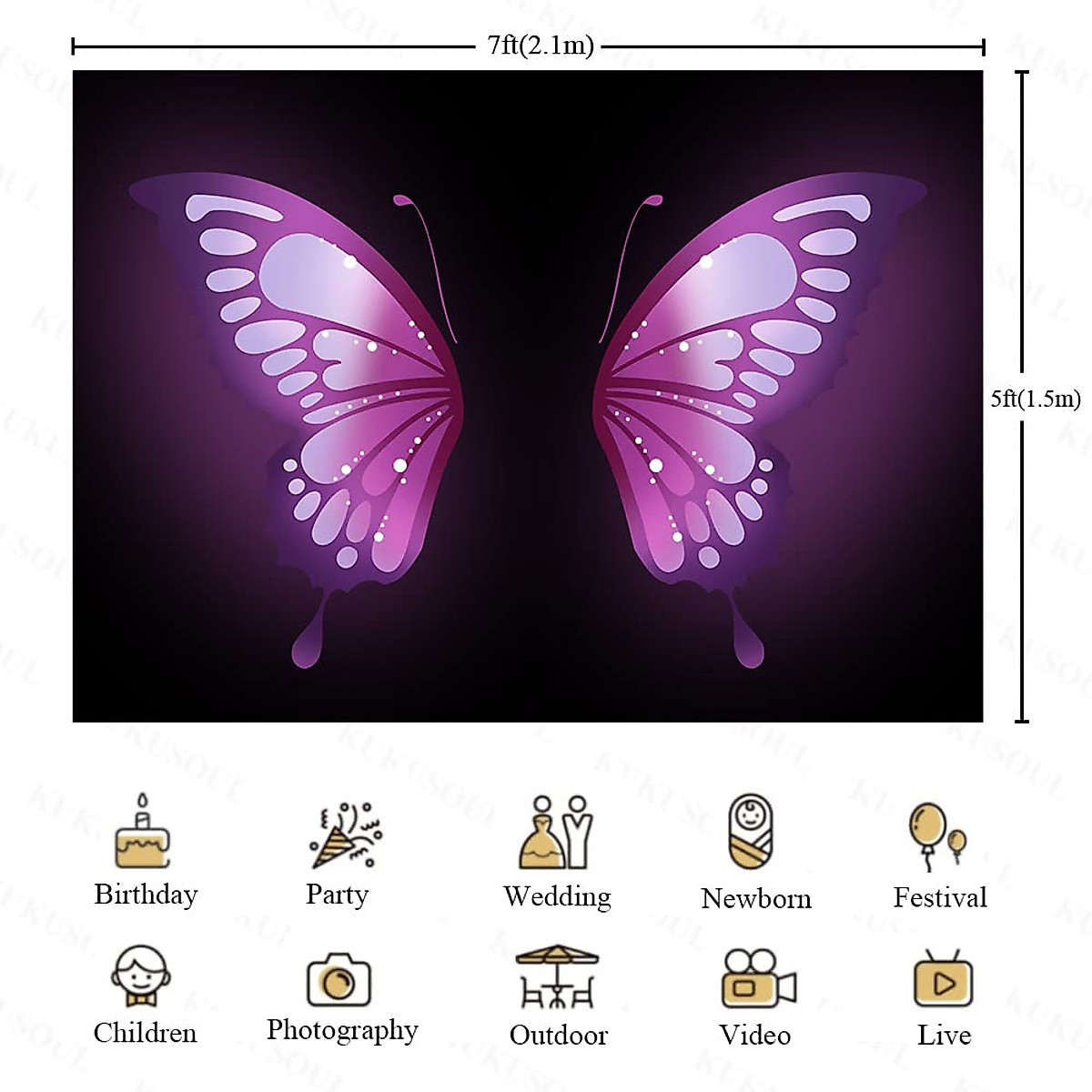 KUKUSOUL 7x5ft Purple Butterfly Wings Backdrop Shining Portrait Photography Background for Birthday Party Decor Banner Photo Booth Professional Studio Props KUBQY049