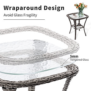 HOMEFUN Outdoor Swivel Rocker Patio Chairs, 3 Pieces Patio Bistro Set Wicker Furniture Set 360 Degree Swivel Chairs with Cushions and Coffee Table