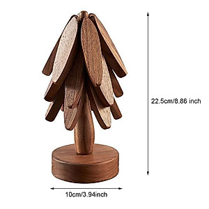 Wooden Trivets for Hot Dishes, Christmas Trivets Tree Shape Set of 3, for Hot Pots & Pans, Heat Resistant Collapsible Coasters, for Teapot Kitchen Counter (Walnut Color)