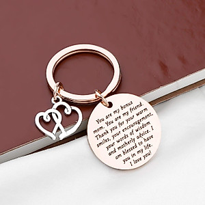 PLITI Step Mom Gift Mother's Day Gift for Mom Bonus Mom Stepmother Mother In Law Keychain Adoption Gifts Bonus Mom Birthday Gifts from Daughter Son (bonus mom RG)
