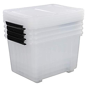 Leendines 30 Liter Clear Storage Box with Wheels, 4 Packs Large Plastic Bins