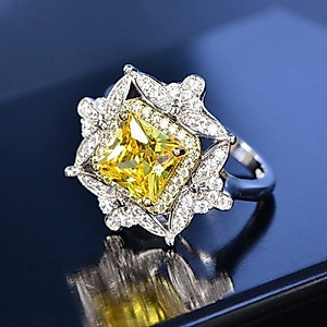 925 Sterling Silver Yellow Diamond Princess Cut Diamond Ladies Ring Luxury Party Square Cut Simulation 5A Moissanite Engagement Ring CZ Ladies Ring Fashion Wedding Ring Ring Size 6-10 603 (8)