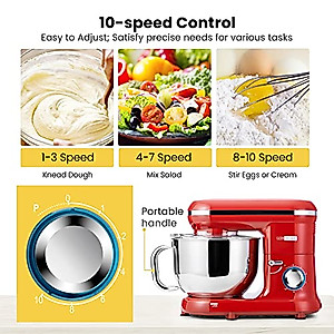VIVOHOME Stand Mixer, 660W 10 Speed 6 Quart Tilt-Head Kitchen Electric Food Mixer with Beater, Dough Hook, Wire Whip and Egg Separator, Red