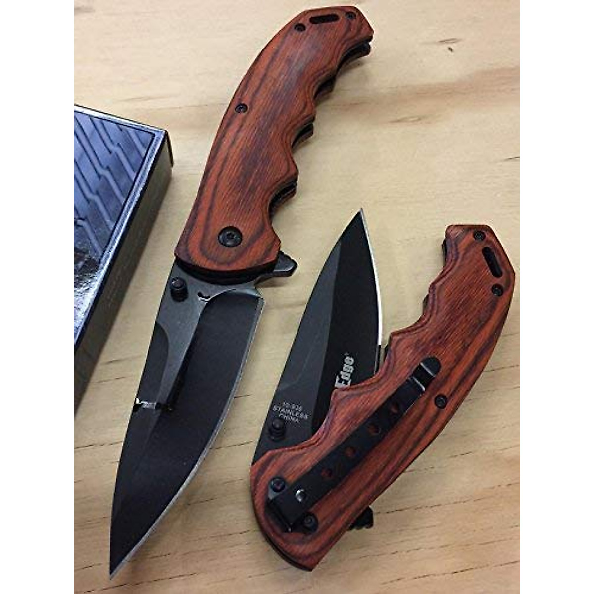 8" ELITEDGE SPRING ASSISTED POCKET FOLDING WOOD HANDLE KNIFE