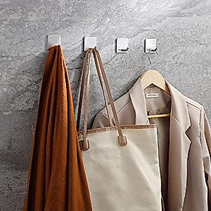 YIGII Towel Hooks/Bathroom Hook - Self Adhesive Hooks Office Hooks Hanging Keys for Kitchen Stick on Wall Stainless Steel 4 Packs