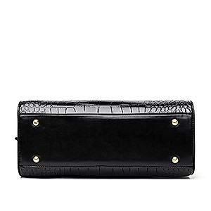 PU Leather Purses and Handbags Crossbody for Women Fashion Crocodile Pattern Top Handle Satchel Purse Set 3pcs (Black)