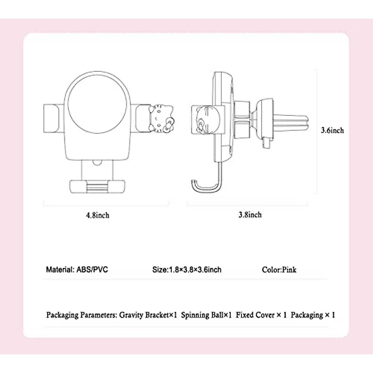 WIEEZN Cute Phone Mount for Car, Pink Cat Air Vent Clip Car Phone Holder Mount Fit for All Cell Phone, Pretty Car Accessories for Women and Girls