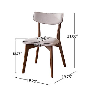 Christopher Knight Home Abrielle Mid-Century Modern Dining Chairs with Rubberwood Frame, 2-Pcs Set, Light Beige / Natural Walnut