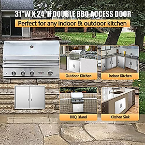 KODOM Outdoor Kitchen Doors 31''W X 24''H,Flush Mount Stainless Steel BBQ Access Doors, Double Grill Access Door for Outdoor Kitchen Cabinets and BBQ Island