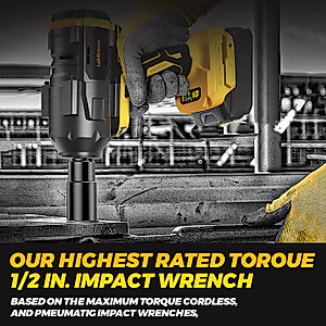 Labfintom Cordless Impact Wrench for De-Walt 20V Battery, 1/2" High Torque Impact Gun, 900Ft-lbs(1200N.m) Brushless Power Impact Driver with 4-Mode Speed, LED Work Light (Battery NOT included)