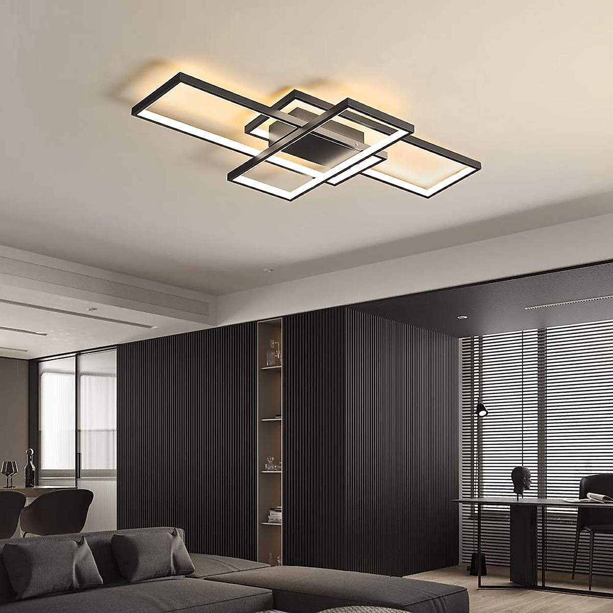 OKES Modern Ceiling Light, 78W LED Ceiling Lamp Black Square Acrylic Flush Mount Ceiling Lights Fixture for Bedroom Living Room Kitchen Office netural light/4000K 35.4inch