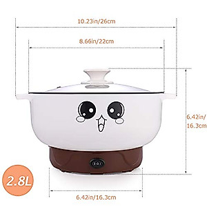 MINGPINHUIUS 4-in-1 Multifunction Electric Cooker Skillet Wok Electric Hot Pot For Cook Rice Fried Noodles Stew Soup Steamed Fish Boiled Egg Small Non-stick with Lid (2.8L, without Steamer)
