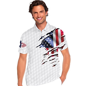 HIVICHI Golf Shirts for Men Funny Print Crazy Hawaiian Mens Polo Shirt Patriotic Flag Shirt, Large, 7198