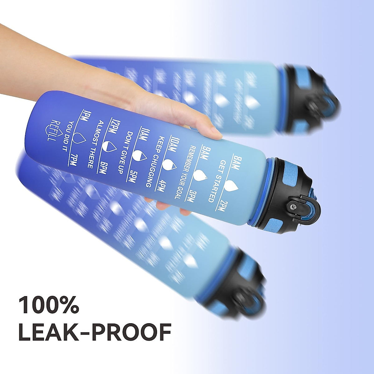 CHEERSONIC 32 oz Water Bottle with Times to Drink and Straw, Motivational Drinking Bottles with Carrying Strap BPA & Toxic Free Leak proof Bottle, Perfect for Fitness, Gym and Outdoors (Gradual Blue)