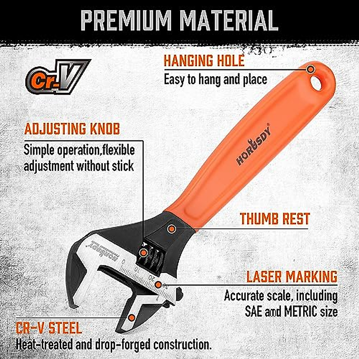 HORUSDY Adjustable Wrench Set | 2-Piece | 6-Inch and 10-Inch Crescent Wrench | Metric & SAE Scales | Cushion Grip Wrench | Cr-V Steel