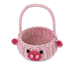 G6 COLLECTION Hand Woven Pig Rattan Basket Decorative Home Decor Bin Organizer Storage Cute Handmade Handcrafted Gift Art Decoration Wicker (Piggy Easter Basket)