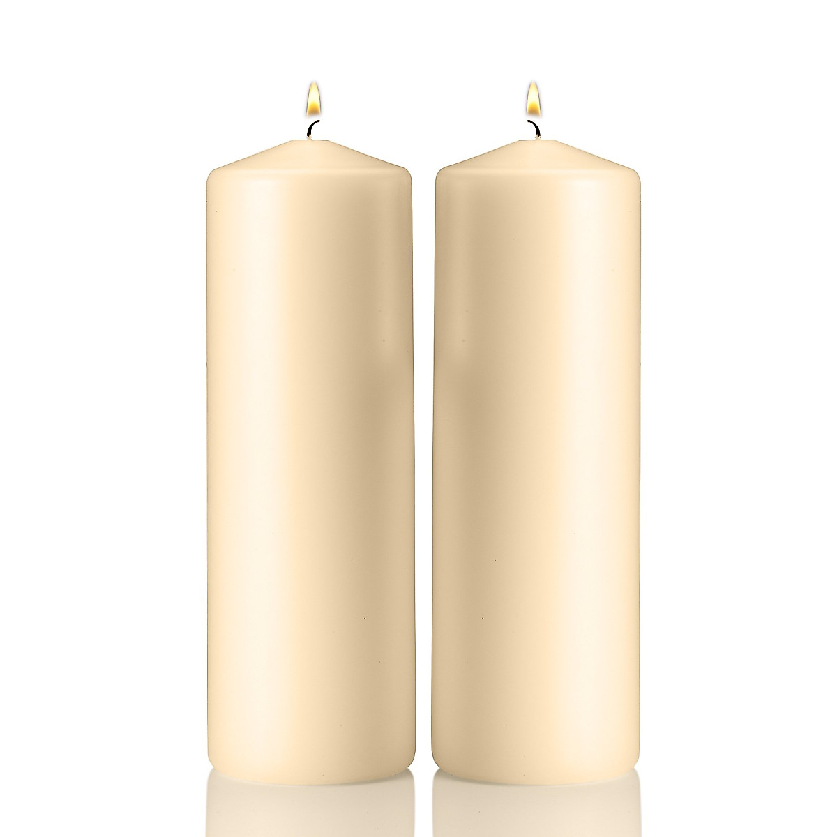 Light In The Dark Ivory Pillar Candles - Set of 2 Unscented Candles - 9 inch Tall, 3 inch Thick - 90 Hour Clean Burn Time