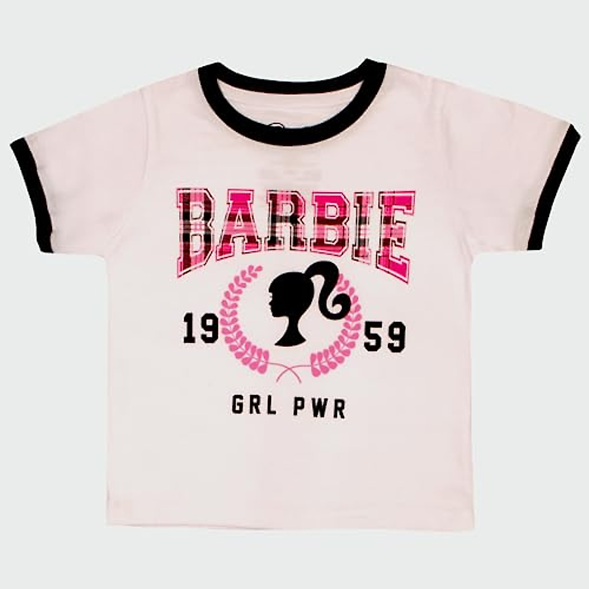 Barbie Girls Short Sleeve T-Shirt 2-Pack, Logo Girl Power Short Sleeve Tees 2 Pack Bundle Set for Girls (Size 6/6X, White/Black)