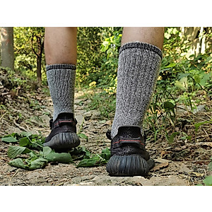 JANFINE Merino Wool Hiking Socks Thermal Warm Cushion Boot Socks for Men & Women（（Dark Grey(2 pairs),US Size 9-13）