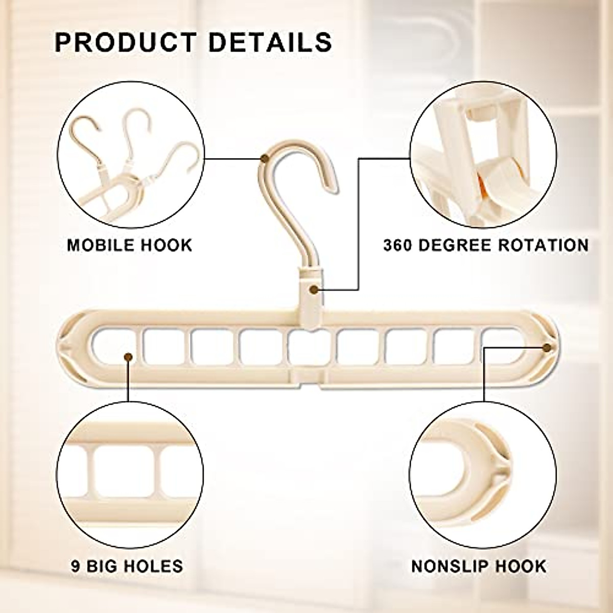 Magic Clothes Hangers Space Saving 5 Pack, Home Multifunction Smart Closet Organizer and Storage, Wardrobe Clothing Hanger Flexible Rack 9 Slots, Innovative Design for Clothes, Shirts and Dresses