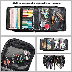PACMAXI Sewing Accessories Storage Bag, Knitting, Craft Tools and Accessories Organizer, Roomy Carrying Bag for Sewing Tools and Accessories (White Tree with Black Background)