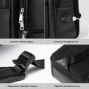 Womleys 15.6 Inch Genuine Leather Laptop Backpack for Men Women, Business Travel Backpack Hiking Rucksack Daypack (4#Black)