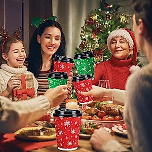 Ziliny 200 Pcs Christmas Coffee Cups with Lids 12 oz Hot Drink Cups Xmas Snowflake Paper Cups Disposable Large Hot Beverage Cups for Water Tea Office Home Drink Travel(Red, Green)