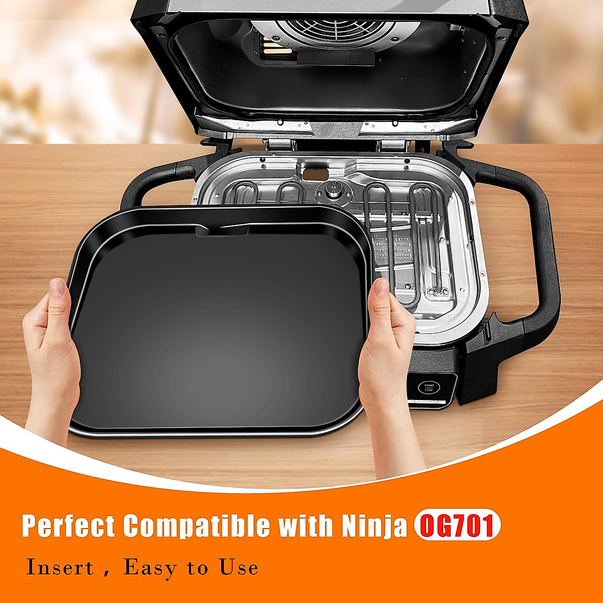 GRILL FORCE Cast Iron Griddle for Ninja Woodfire Grills, Griddle Plate, Flat Top Griddle, Grill Pan Compatible with Ninja Woodfire Outdoor Grills (Ninja OG701) Ceramic Coating, Easy to Clean, Insert